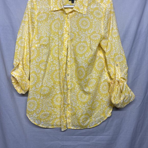 Talbots | Tops | Talbots Women Long Sleeve Button Up Yellow White ...